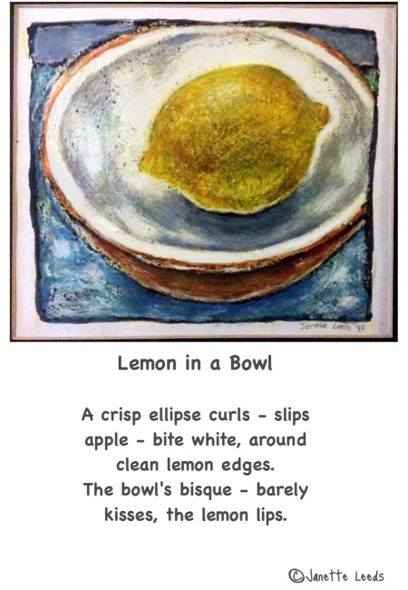 Lemon in a Bowl – Oil Pastel Drawing and a Poem – Janette Leeds Art