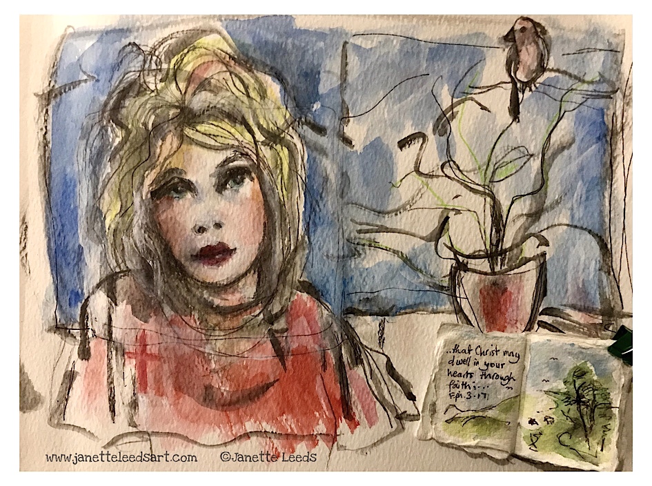 A Face in Mixed Media, and a Tiny Handmade Sketchbook – Janette Leeds Art